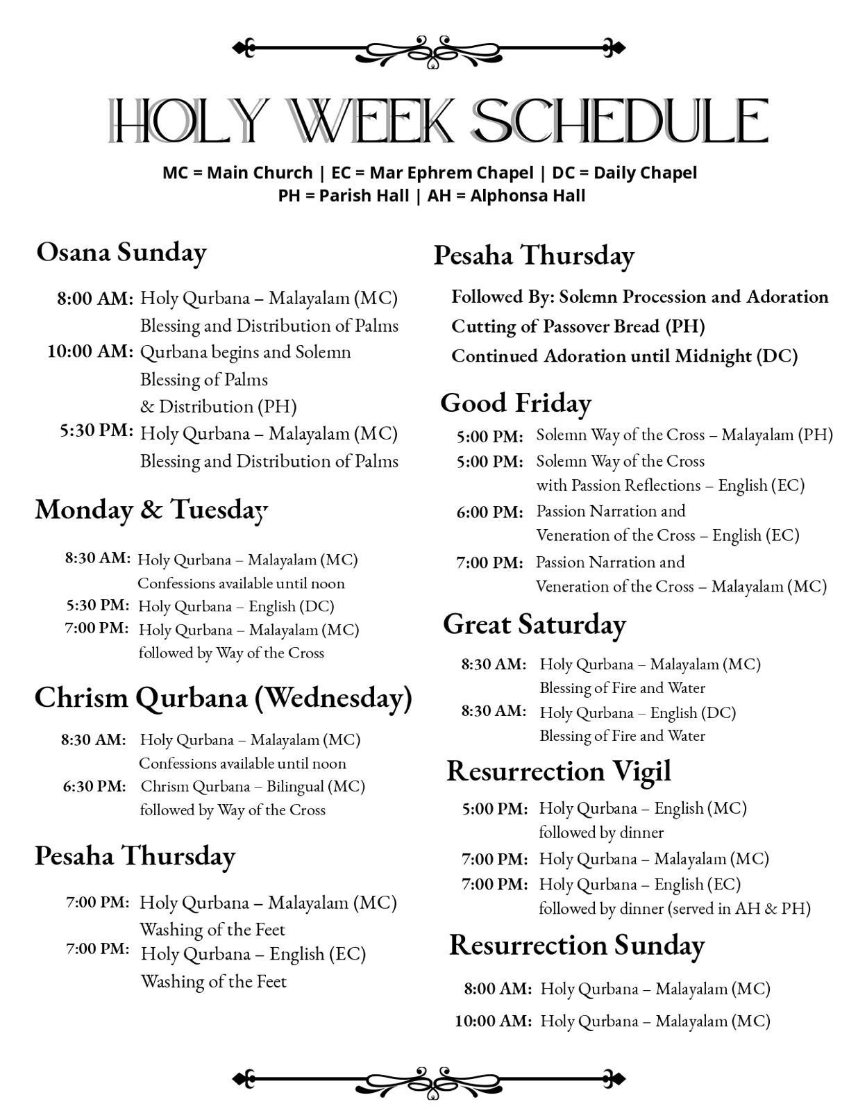 Holy Week Schedule 2026 - Mar Thoma Sleeha Cathedral